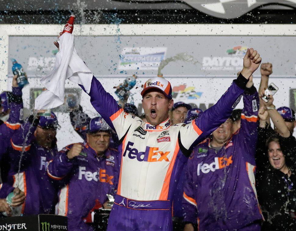 Denny Hamlin notches emotional Daytona 500 victory for Joe Gibbs Racing ...